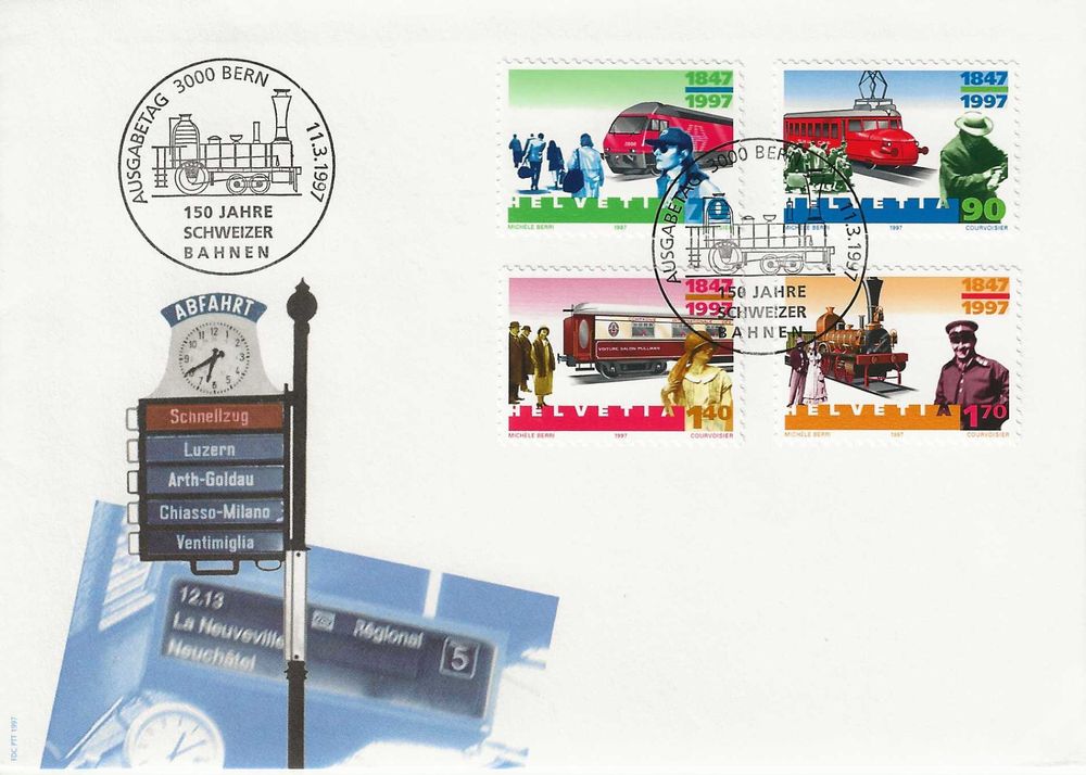 FDC - 150 Jahre schweizer Bahnen - 11.03.97 (Neu (gemäss Beschreibung)) in rolle für CHF 0.7 ...