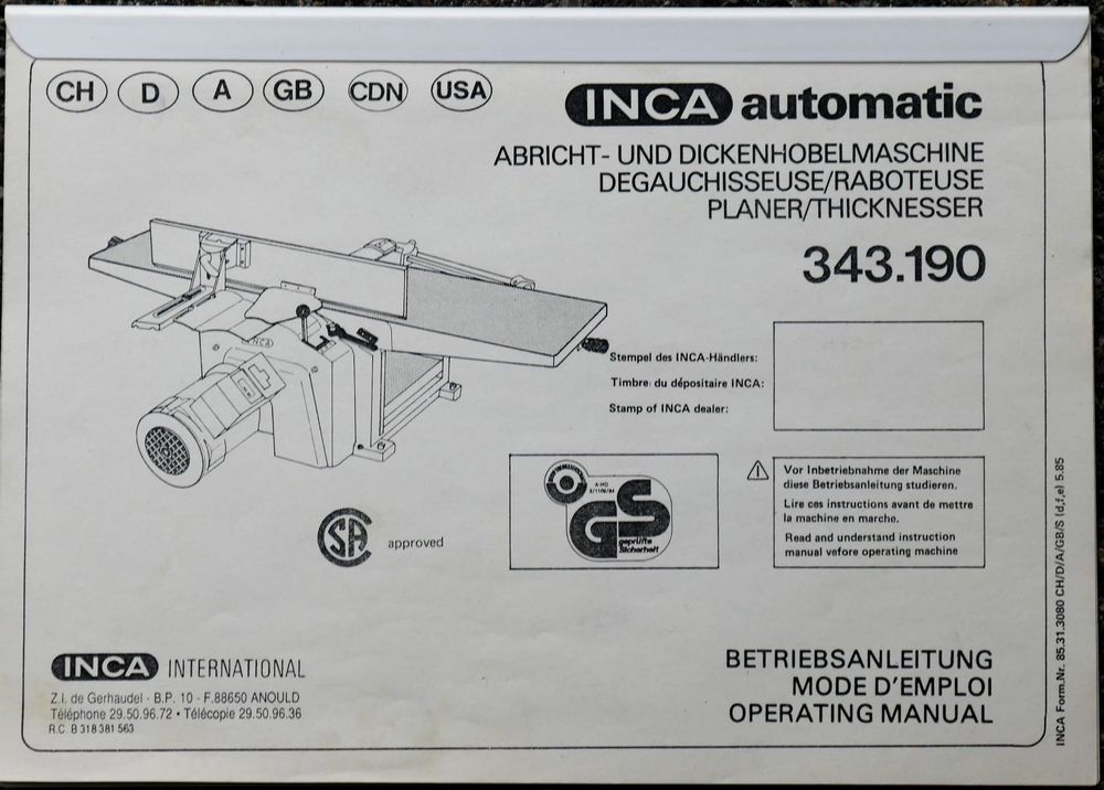Abricht- und Dickenhobelmaschine INCA automatic (Gebraucht) in Zürich für CHF 745 – nur Abholung ...