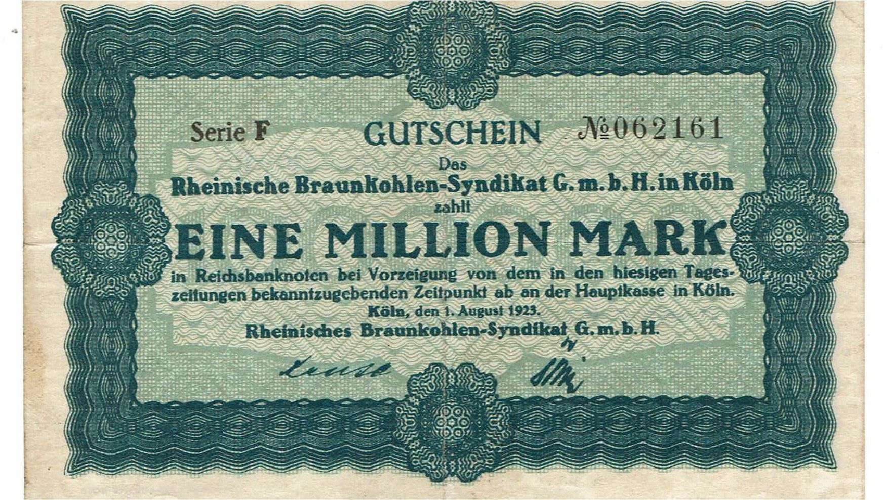 Köln 1 Mil.Mark 01.08.1923 VZ+-VZ++ Serie F (Gebraucht) in Steffisburg ...