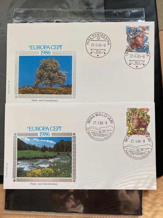 CH 1986 FDC Satz Europa CEPT Natur Ortsstempel Wald / Pontr. (Gebraucht) in Liestal für CHF 1 ...