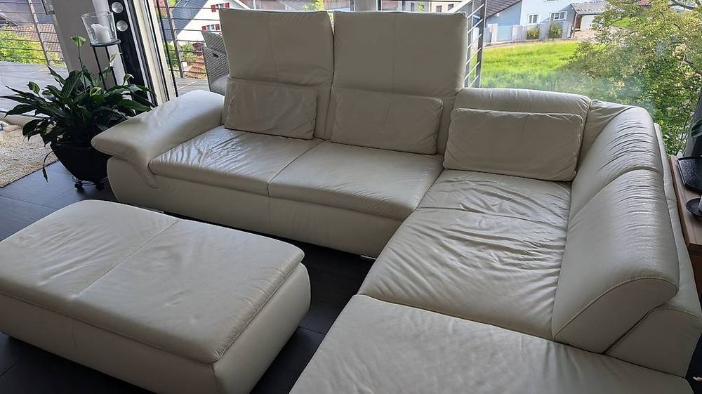 Sofa aus echtem Leder mit Hocker (Gebraucht) in Untereggen für CHF 1 ...