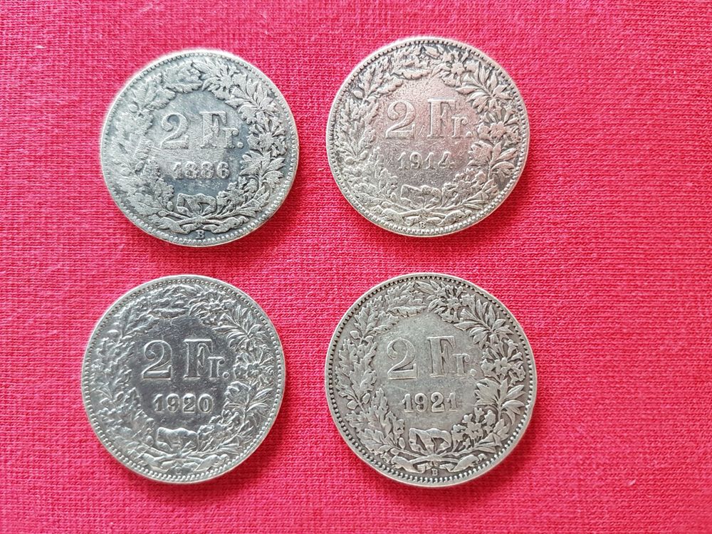 4 x 2 Franken Silbermünzen 1886-1914-1920-1921 ab nur 1 Fr!! (Gebraucht) in Camignolo für CHF 22 ...
