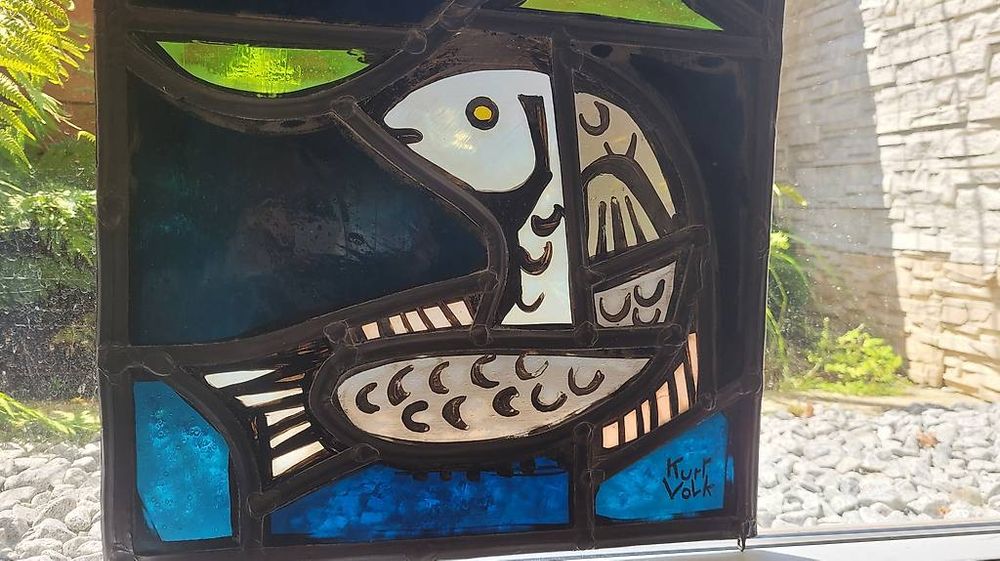 Bleiglas Fensterbild Fisch von Kurt Volk, signiert (Gebraucht) in ...
