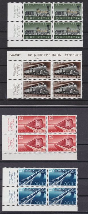 100 Jahre Schweiz. Eisenbahnen Viererblock ungestempelt (Gebraucht) in Brütten für CHF 5 – mit ...