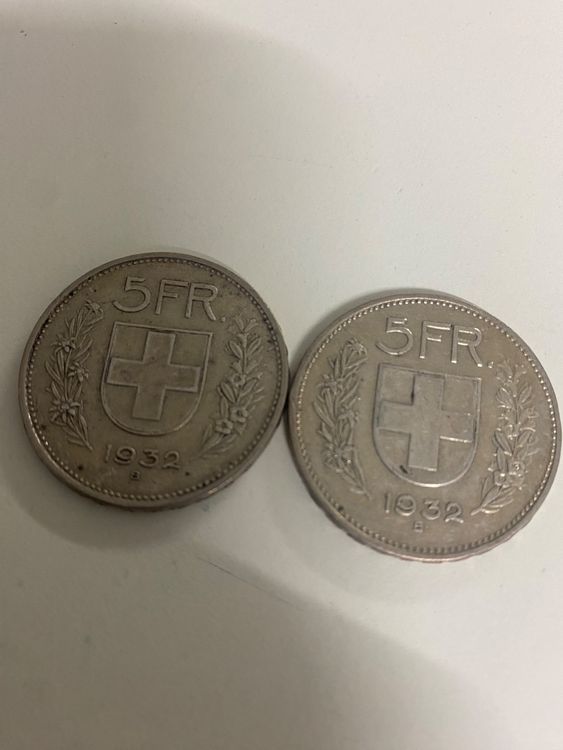2Stk 5.- 1932 Silber (9) (Gebraucht) in Ballwil für CHF 16 – mit Lieferung auf Ricardo kaufen