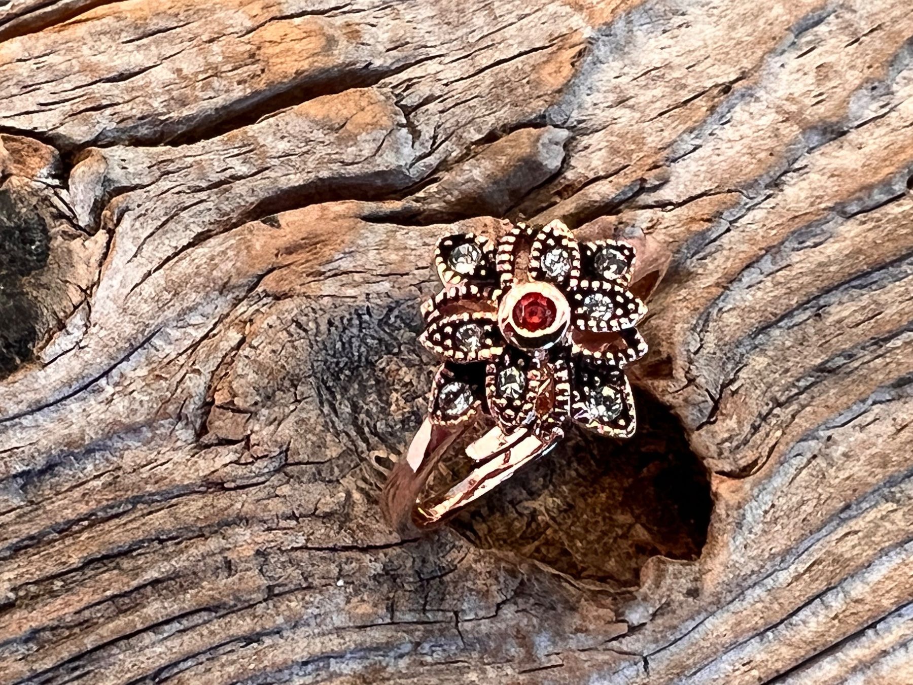 Ring filigran mit hellem Granat und Zirkonias Roségold verg. (Neu ...