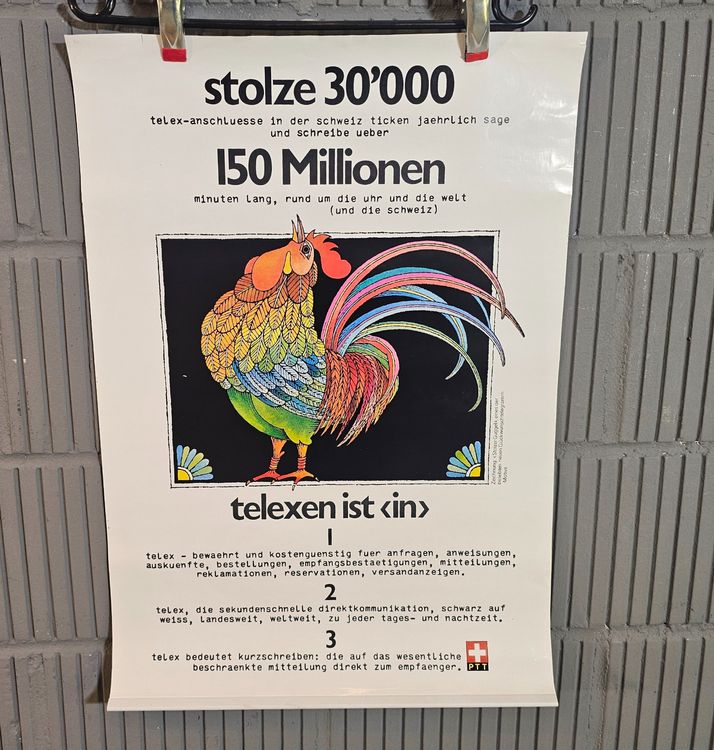 Altes PTT Plakat Telex-Anschlüsse mit Stolzer Güggel, Print (Gebraucht ...