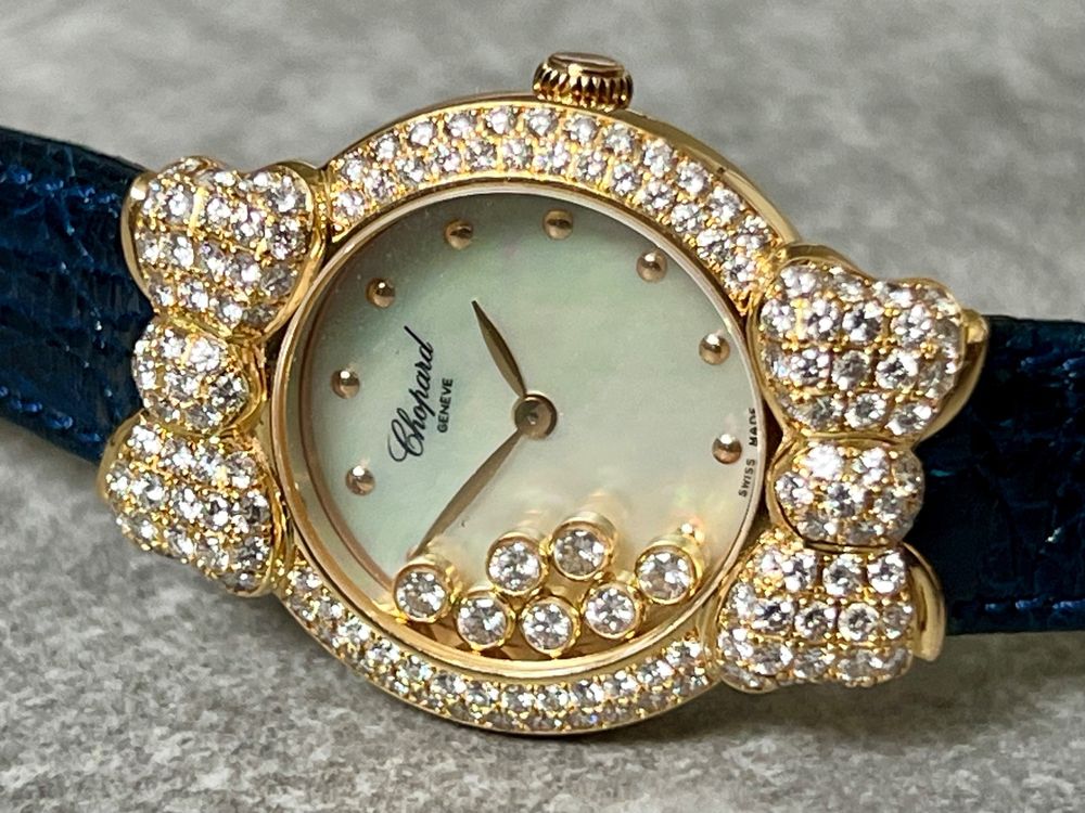 Chopard Happy Diamonds MOP Iced Out Ribbon 18k Gold Full Set (Neu ...