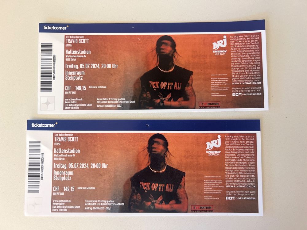 Travis Scott ORIGINAL PREIS 2x Stehplatz (Gebraucht) in Walchwil für ...