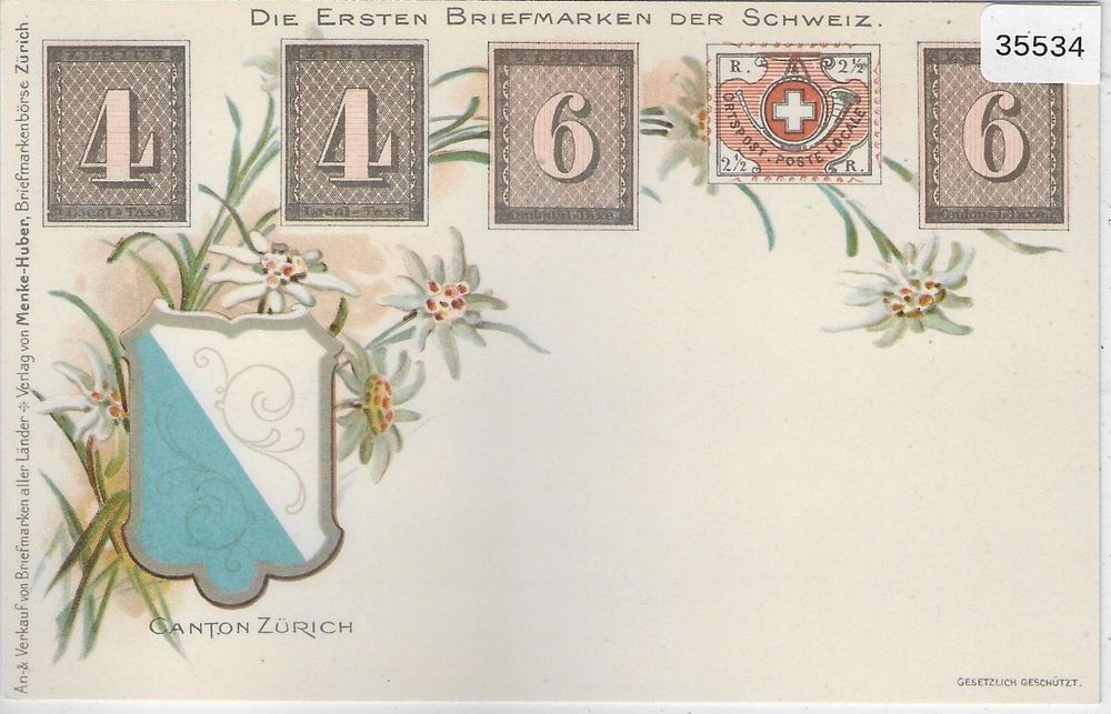 Die erten Briefmarken der Schweiz - Züri 4 & 6 - Litho (Gebraucht) in Ettingen für CHF 2 – mit ...