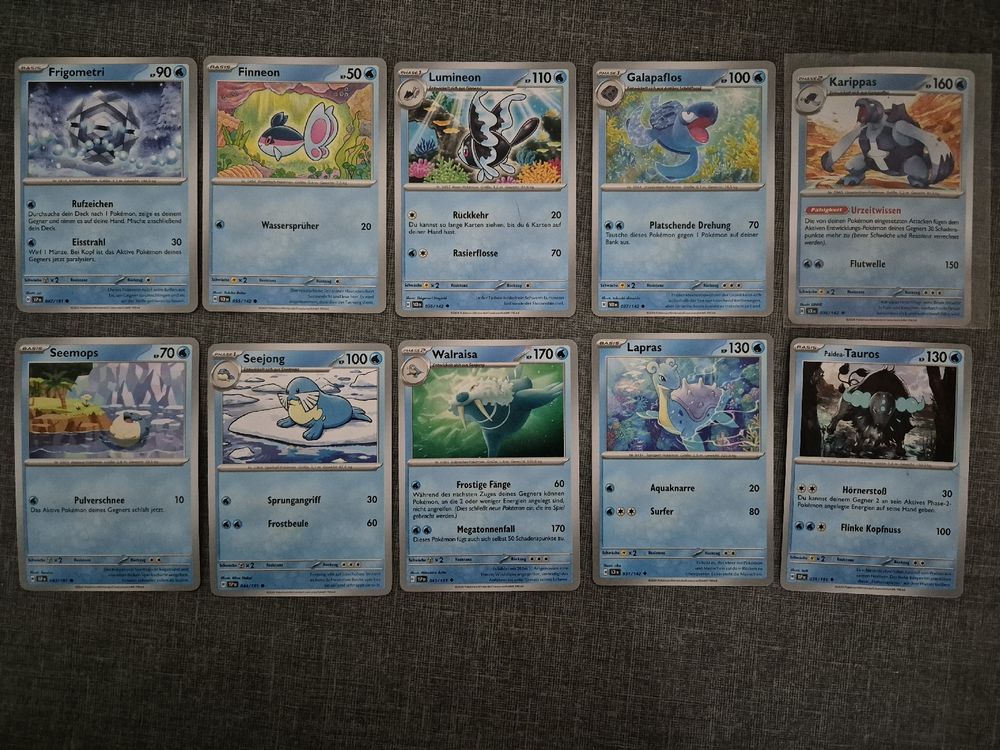 10 Wasser Pokemon Karten zb. Seemops - Walraisa / Karippas (Neu (gemäss ...