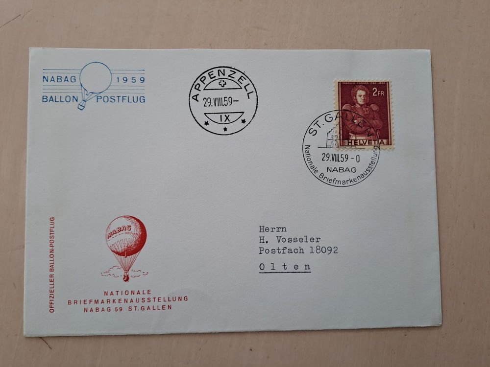 Lettre Ballon NABAG 1959, Appenzell et St-Gall. Rare! (D'occasion) à ...