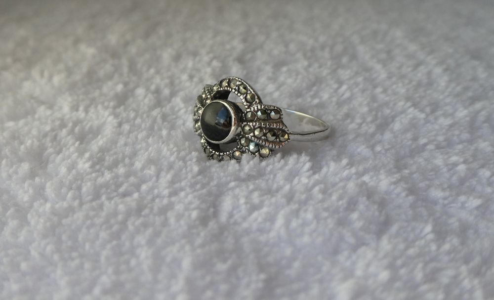 antiker Fingerring 925 Silber Markasiten Onyx Ring | Kaufen auf Ricardo