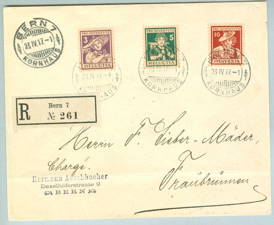 1917 Schweiz Pro Juventute Bedarfspost (Gebraucht) in Zürich für CHF 141 – mit Lieferung auf ...