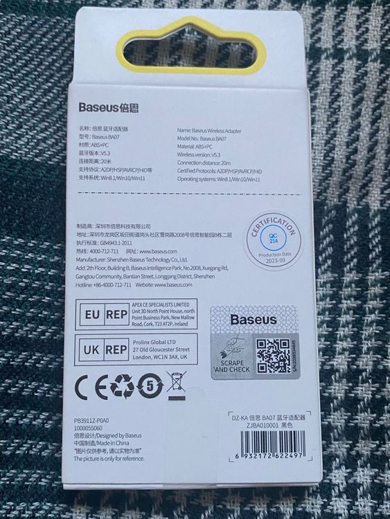 Baseus BA07, Bluetooth V5.3 Wireless USB Dongle Adapter (Neu und ...