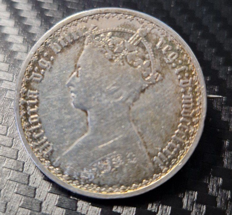Antike Silberbrosche – Queen Victoria Florin (ca. 1887–1893) (Gebraucht ...
