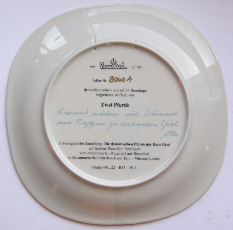 original HANS ERNI «Zwei Pferde» ROSENTHAL 1992 classic (Neu (gemäss Beschreibung)) in Lohn ...