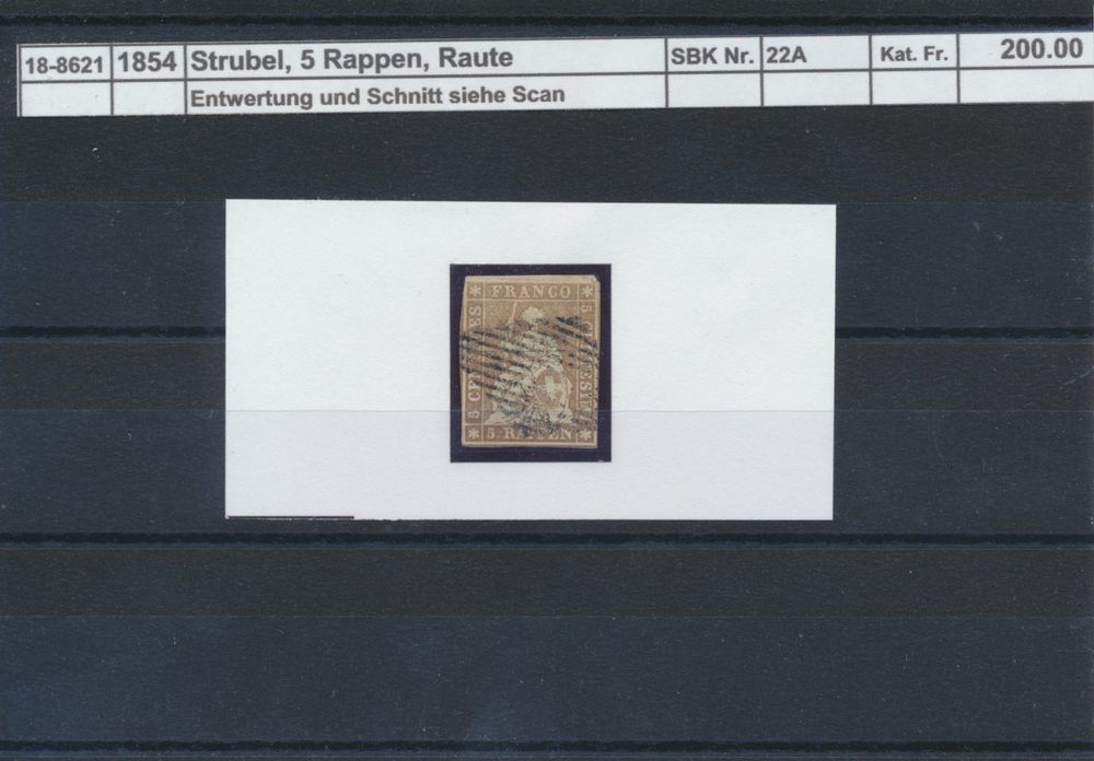 1854 Strubel - 5 Rp., SBK Nr. 22A (Gebraucht) in Winterthur für CHF 40 – mit Lieferung auf ...