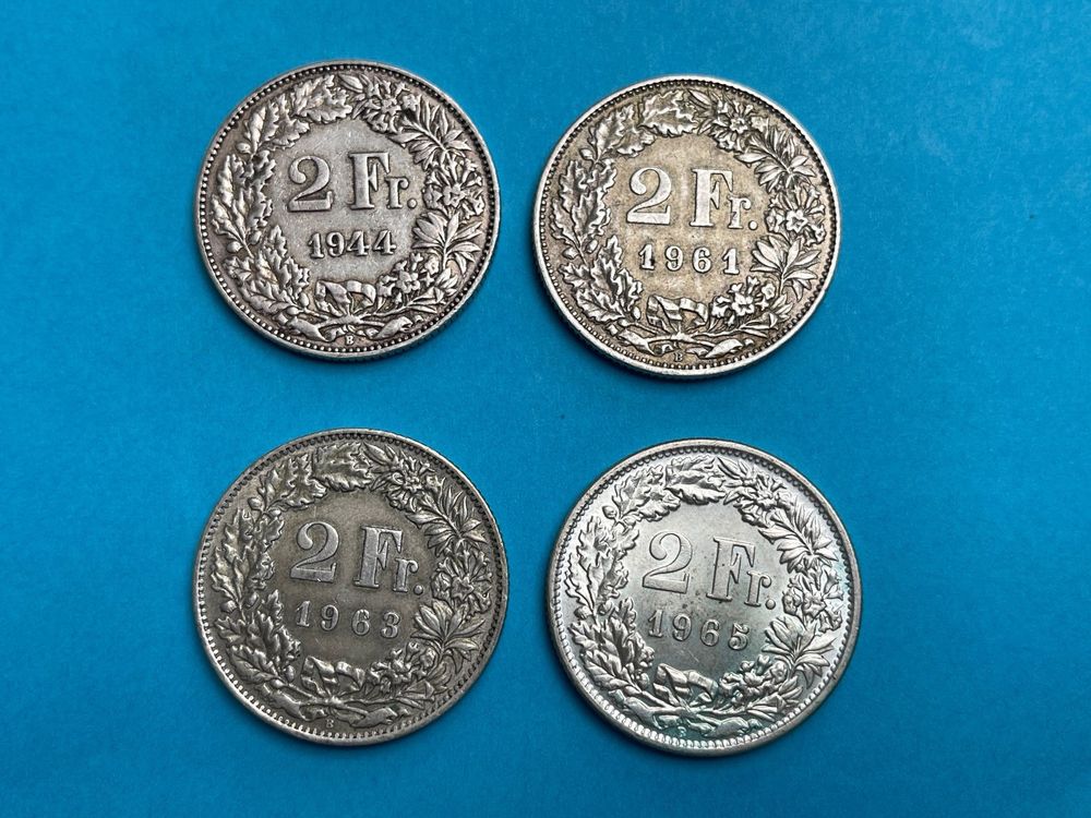 Silbermünzen 2 Fr. 1944, 1961, 1963, 1965 (Gebraucht) in Buonas für CHF 20 – mit Lieferung auf ...