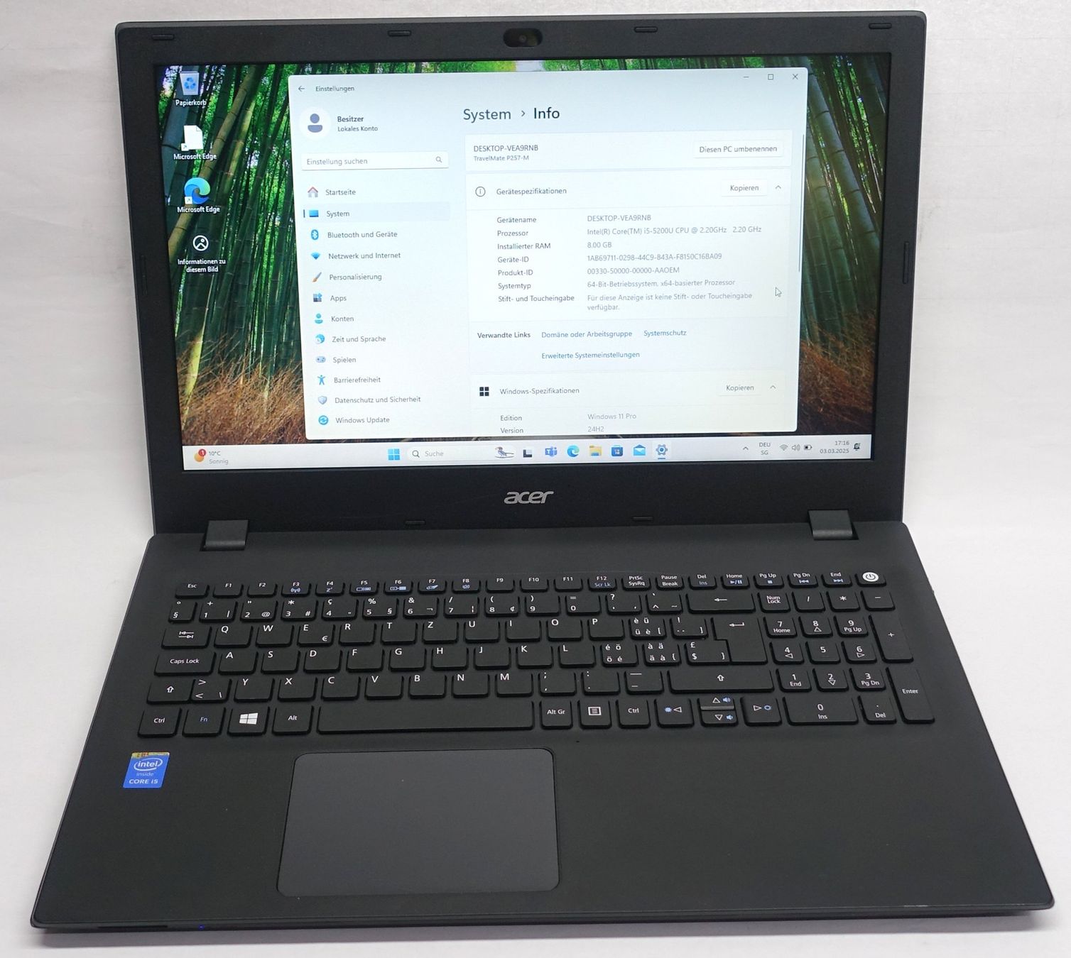 ACER TM P257 - i5 / 8GB / 256GB SSD / Win11 (Gebraucht) in Holzhäusern ...