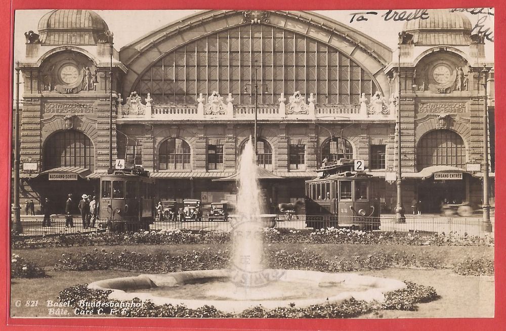 Basel - Trams und Oldtimer vor Bahnhof - Fotokarte ca. 1930 (Gebraucht) in Fislisbach für CHF 4 ...