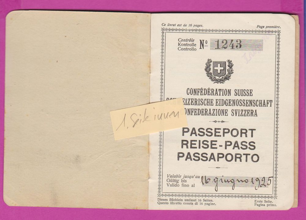 altes Dokument : CH - Reisepass alte Stempel-Marken, 1920er (D'occasion ...