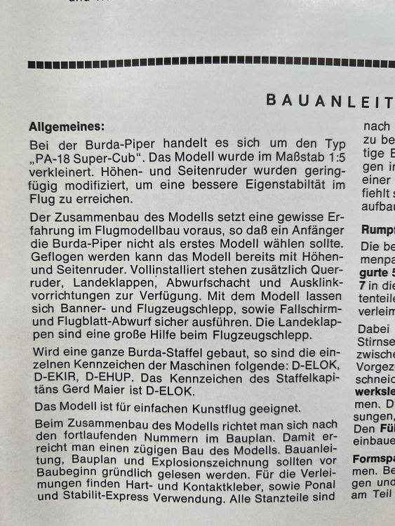Vintage RC HEGI MODELLBAU Burda Piper 201 240 (Gebraucht) in ...