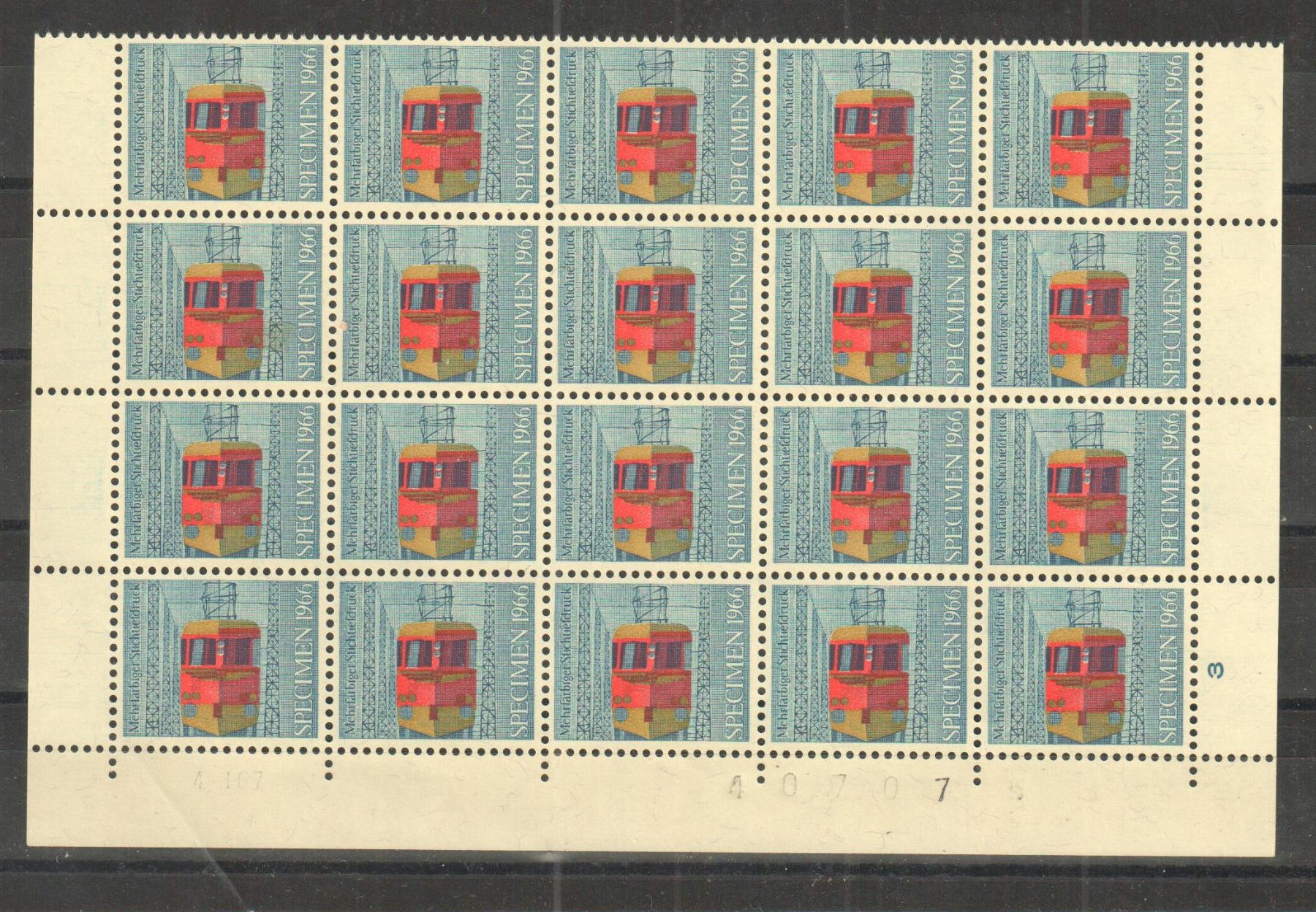 🇨🇭Probedruck 1966 Locomotive - Block of 20 dummy stamps (Gebraucht) in Chavornay für CHF 12 ...