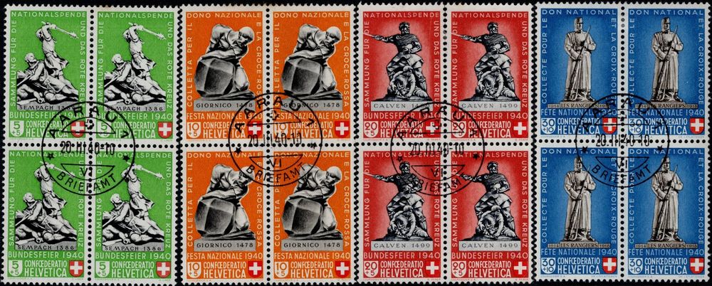 Pro Patria 1940, Serie mit ET-Stempel im Viererblock, 1000.- | Kaufen auf Ricardo