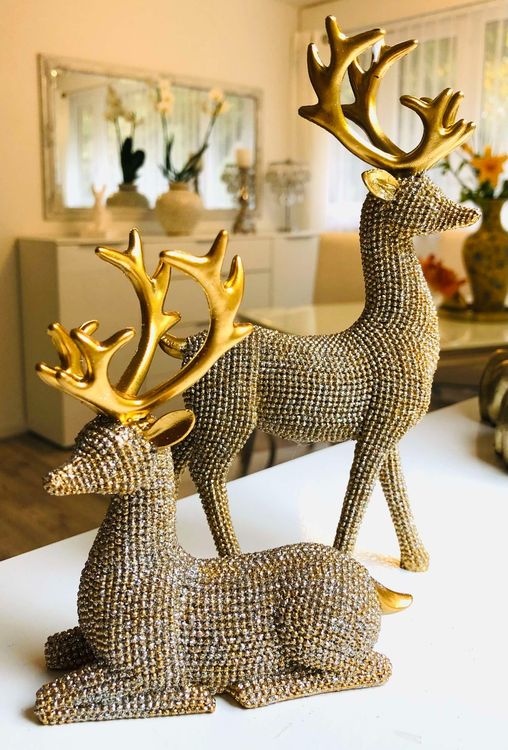 EINZELSTÜCK SONDERPREIS ‼️ 2x Hirsch 🦌 Figur Gold Glanz (Neu und ...