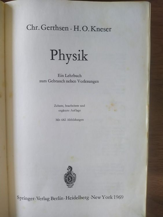 Physik Chr. Gertsen, H.O.Kneser 1969 | Kaufen auf Ricardo