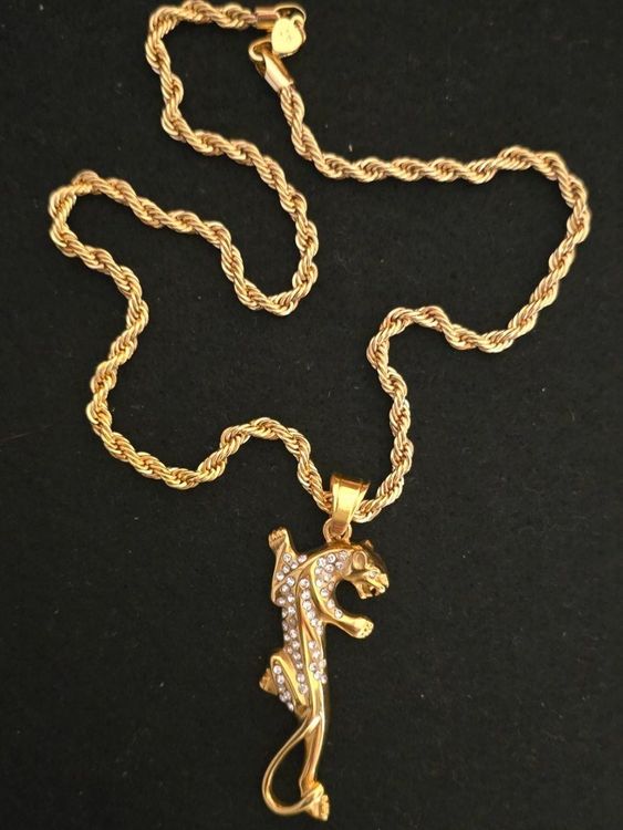 Designer Hals Kette Collier Panther Kristall Glimmer vergold (Neu ...