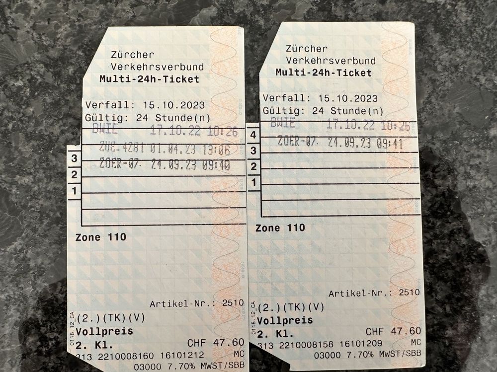 7 x ZVV Tageskarten Zone 110 Multi-24h-Ticket | Kaufen auf Ricardo