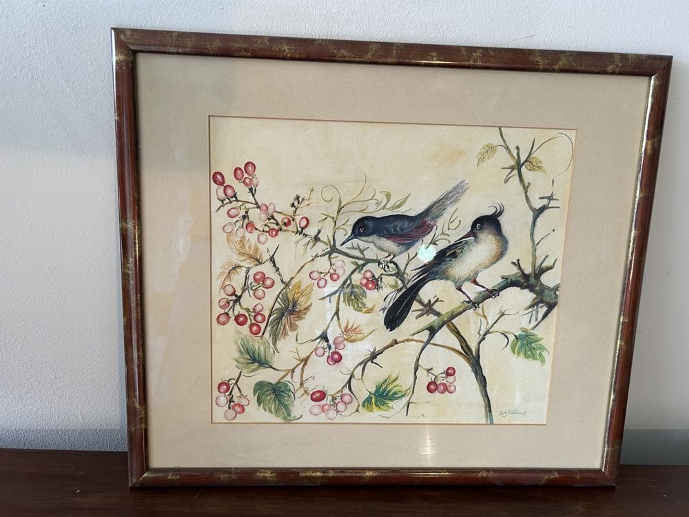 Gemälde Vögel auf Zweig, Aquarell gerahmt (Gebraucht) in Minusio für CHF 30 – mit Lieferung auf ...