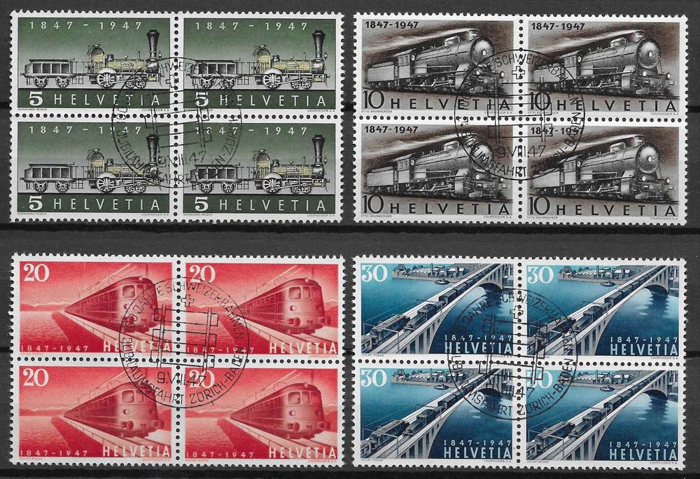 1947:100 J.CH-Eisenbahnen Viererblock Serie Nr.277-80 ET | Kaufen auf Ricardo