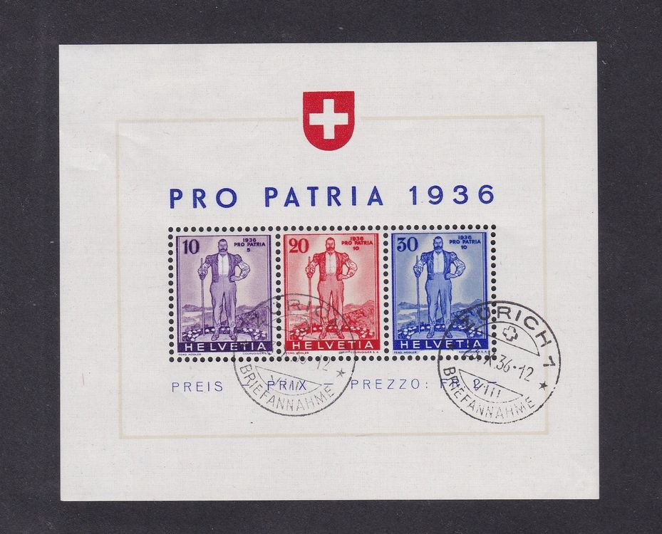 Briefmarken Block Pro Patria 1936 (Gebraucht) in Münchwilen AG für CHF 26 – mit Lieferung auf ...
