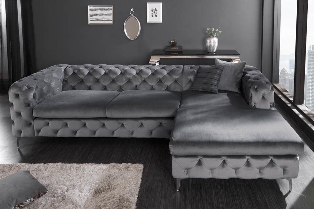 Samt Ecksofa Grau