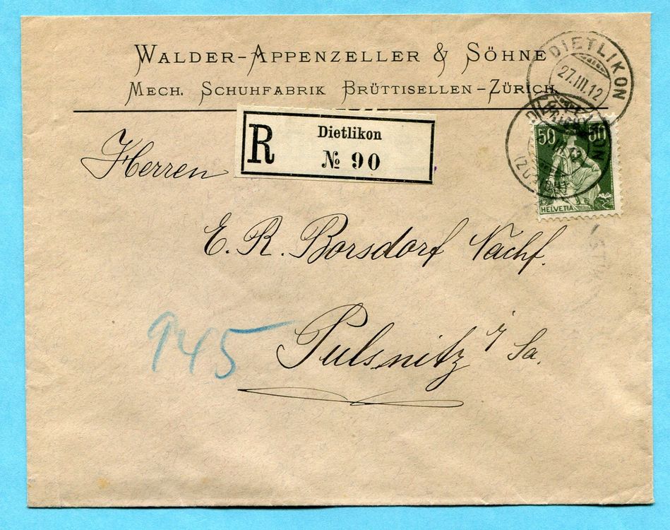 R-Brief Dietlikon 1912 - Abs: Walder-Appenzeller & Söhne | Kaufen auf Ricardo