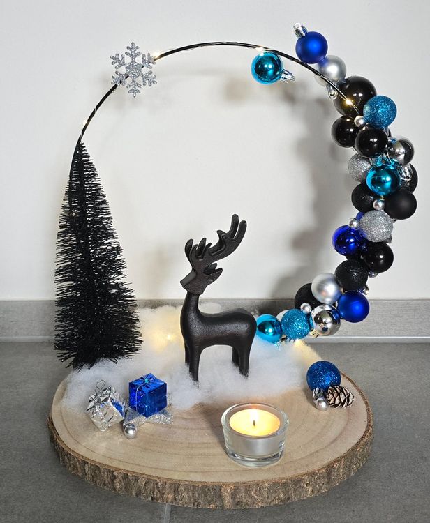 Weihnachtsdeko Led Ring handmade Unikat schwarz blau silber (Neu und ...