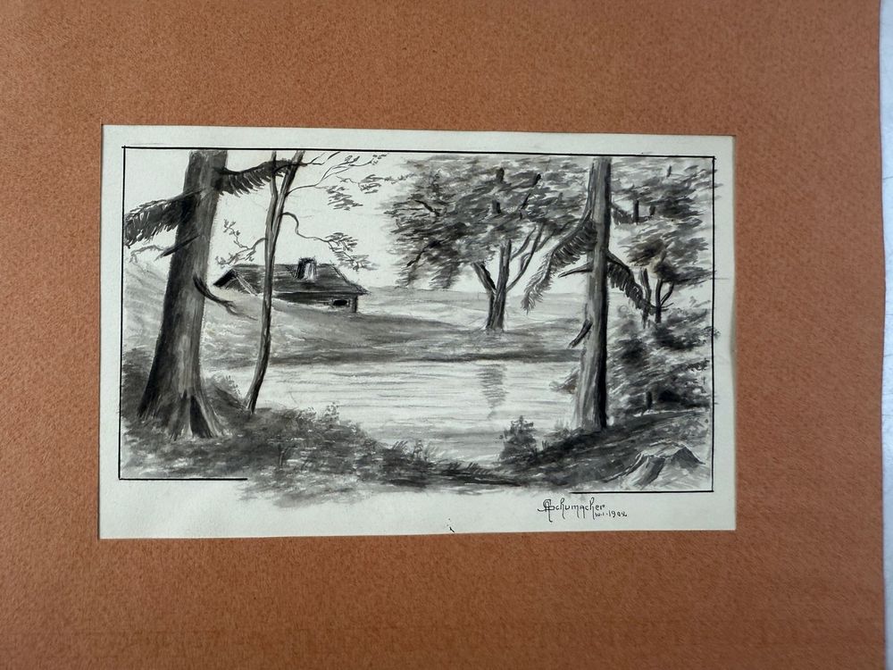 Schumacher Tuschezeichnung See Waldlandschaft signiert 1902. (Gebraucht) in Neuhausen am ...