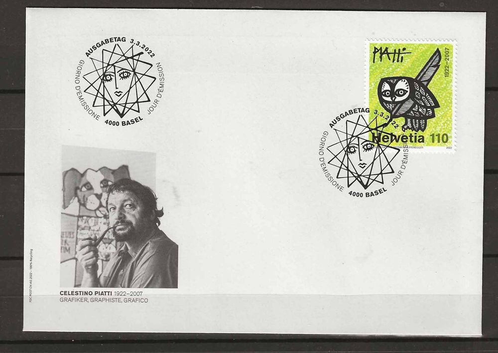 F1873 - FDC 100 ans Celestino Piatti 2022 (Gebraucht) in Trélex für CHF 1 – mit Lieferung auf ...