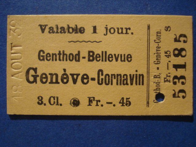 SBB - 18.8.1932 - GENTHOD-BELLEVUE - GENÈVE-CORNAVIN - 3.Cl. | Kaufen auf Ricardo