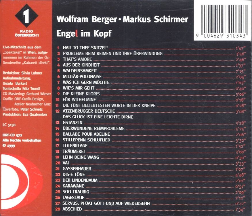 ENGEL IM KOPF Wolfram Berger Markus Schirmer Chanson Word CD (Gebraucht ...