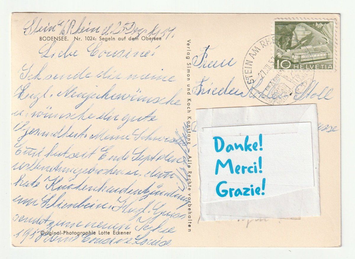 Segelboot Postkarte vom Bodensee, 1957 Rarität! (Gebraucht) in St ...