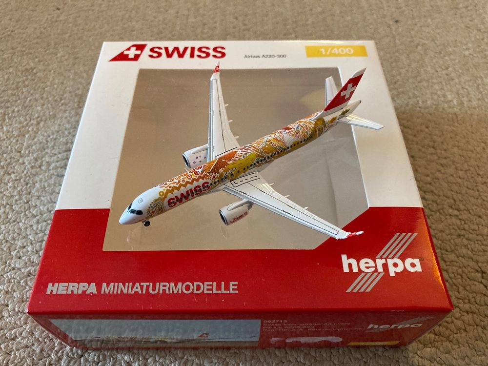 SWISS A220-300 HB-JCA, "Fête des Vignerons", Herpa 1:400 (Neu und originalverpackt) in Zürich ...