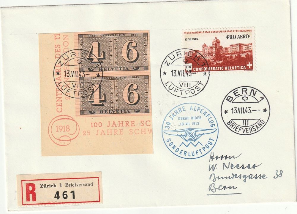 Pro Aero Sonderflug 1943, mit Luxusblatt-Ausschnitt (Gebraucht) in Turgi für CHF 3 – mit ...