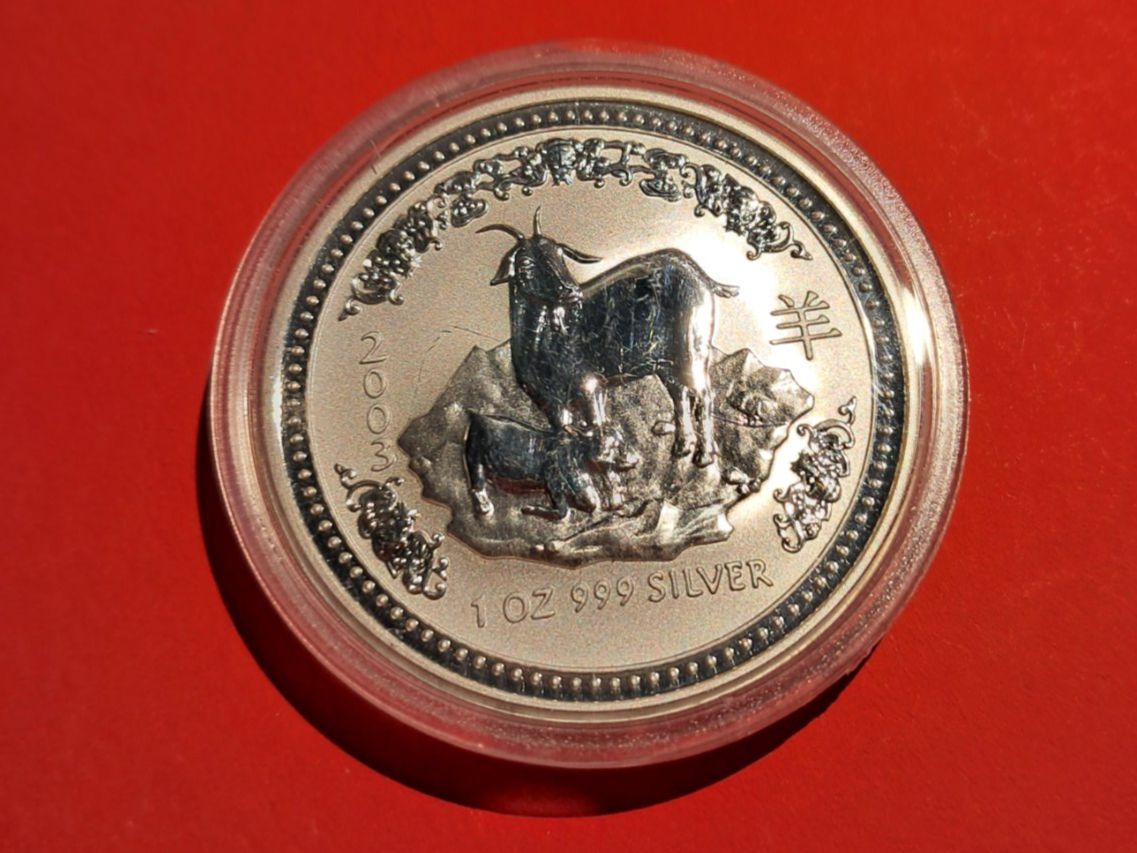 1 OZ UNZE LUNAR 1 I YEAR OF THE GOAT 2003 SILBER 999 ZIEGE (Neu und ...