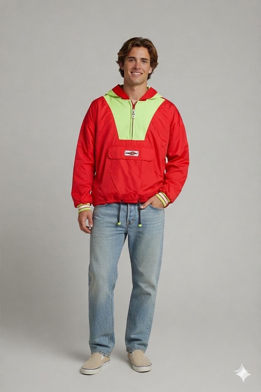 Vintage Choons Skateboard Red & Neon Green Windbreaker (Neu (gemäss ...