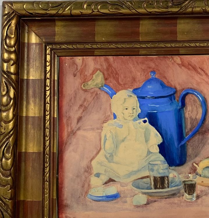 Stilleben Aquarell Blau Kanne unleserlich Signiert | Kaufen auf Ricardo