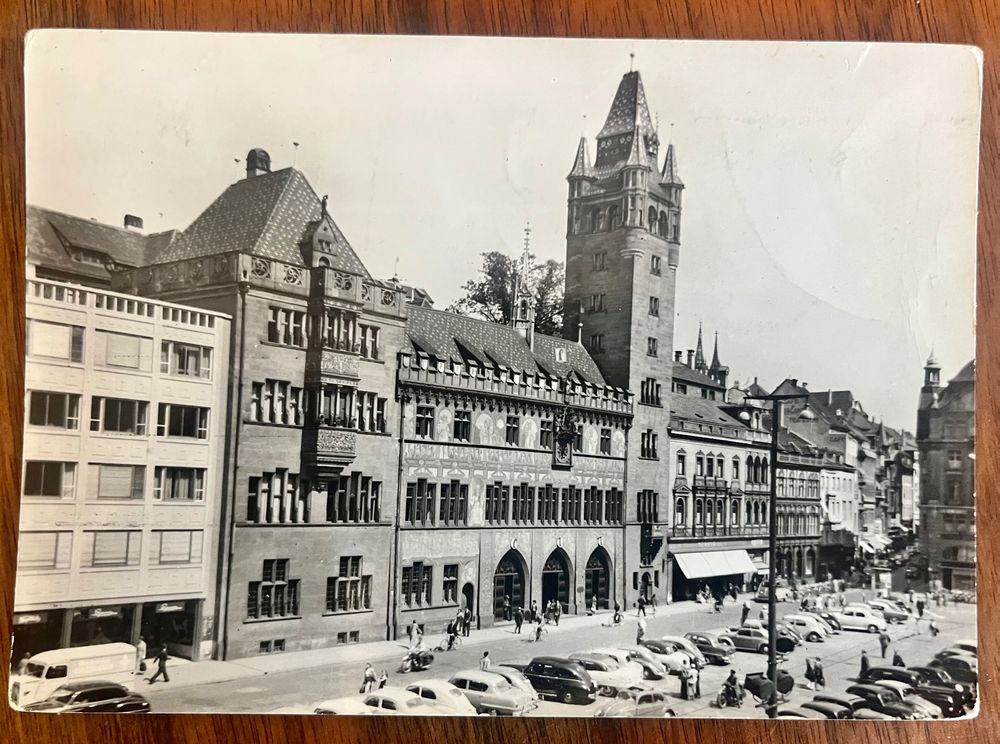 Basel Marktplatz mit Autos, gelaufen 1959 (Gebraucht) in Basel für CHF ...